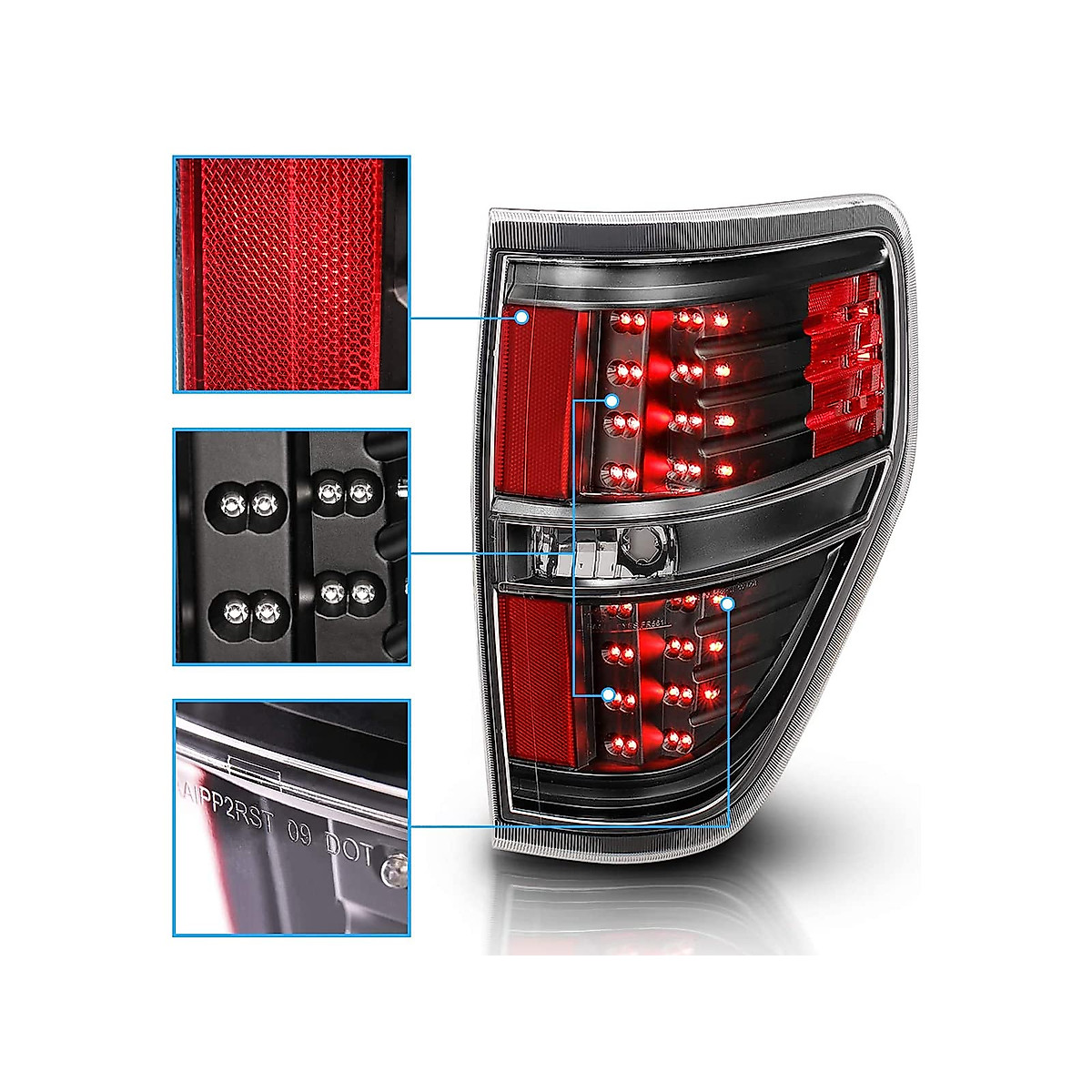 AmeriLite Black LED Replacement Brake Tail Lights Set For 09-14 Ford F-150 - Passenger and Driver Side