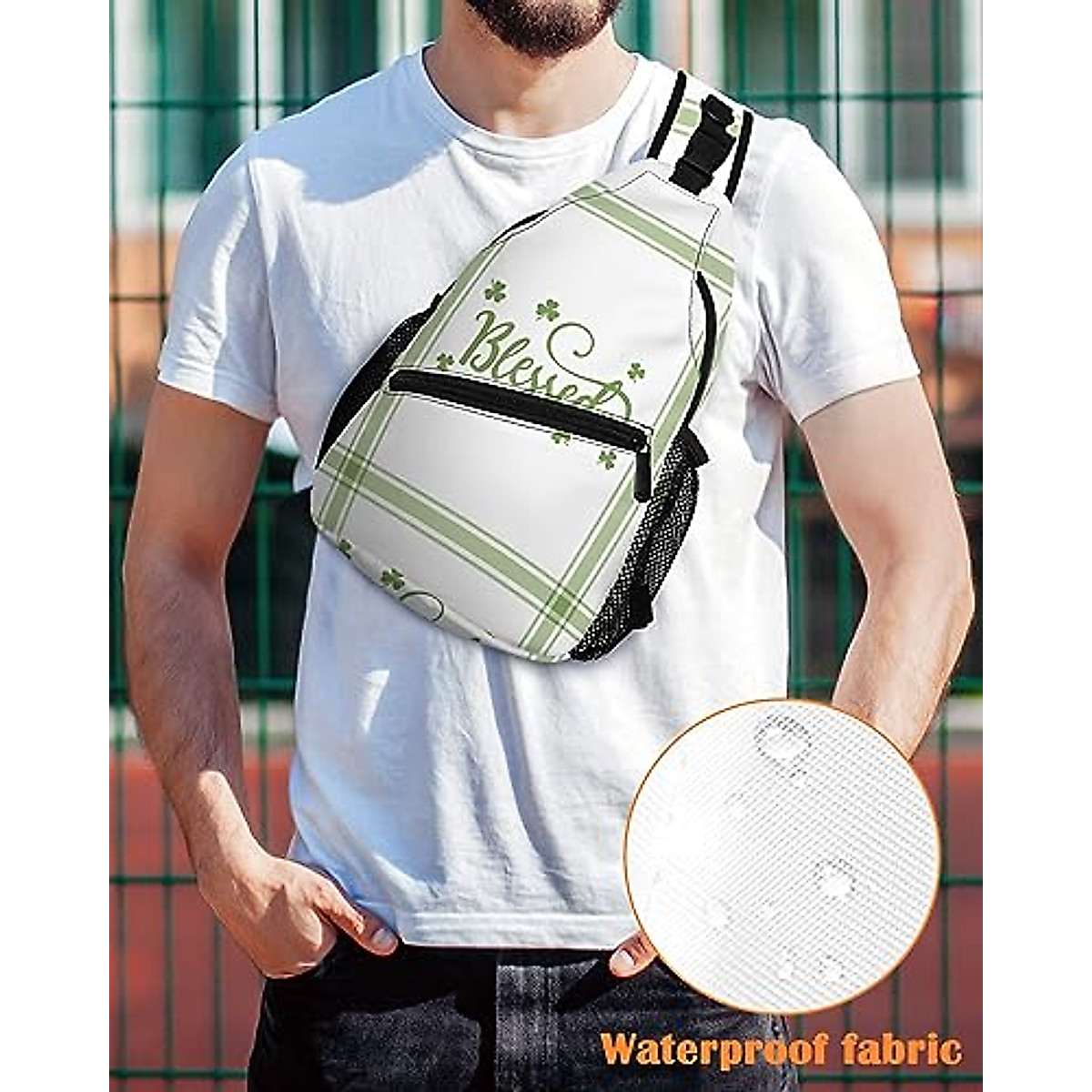 Sling Backpack, St. Patrick's Day Blessed Shamrock Floral Watercolor Waterproof Lightweight Small Sling Bag, Travel Chest Bag Crossbody Shoulder Bag Hiking Daypack for Women Men