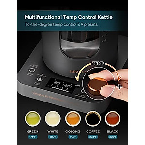 Electric Kettle, INTASTING Wide Opening Glass Kettle with Tea Infuser, 9 Smart Presets, Auto Memory, Mute, 1200W Fast Heating, BPA-Free, Easy to Clean, for Tea Bag, Dark Grey