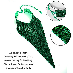 Flyonce Green Statement Collar Necklace for Women, Glitter Rhinestone Fringe Bib Necklace Costume Jewelry for Wedding Prom Party