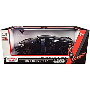 Motormax Toy 2020 Chevy Corvette C8 Stingray Black with Gray Stripes 1/24 Diecast Model Car by Motormax 79360 (79360bk)