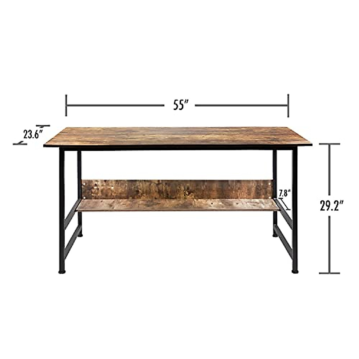 BROWN-BROWN 55 Inch Computer Desk, Home Office Desk with Extra Storage, Personal Laptop Pc Workstation, Student Study Desk, Metal Frame Wood Table for Reading Writing, Rustic Brown (55'')…