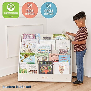 ECR4Kids Double-Sided Mobile Book Display with Storage, Classroom Bookshelf, White Wash
