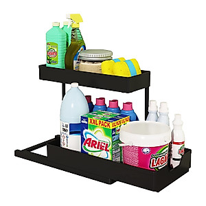 Under Sink Organizer, Bukfen Pull Out Cabinet Organizer 2-Tier Slide Out Sliding Shelf Under Cabinet Storage Multi-Use for Under Kitchen Bathroom Sink Organizers and Storage, 2 Pack