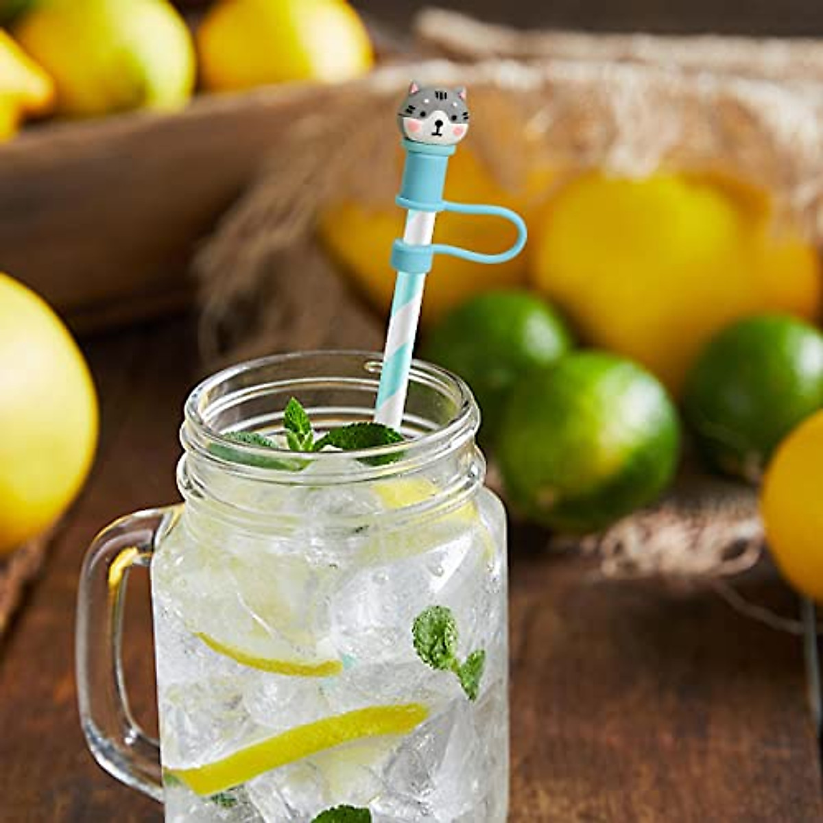 Silicone Straw Plug, Cute Animals Straw Covers Cap Reusable Drinking Straw Tips Cover For 6-8mm Straws Airtight SealSplash Proof Straw Protector Caps