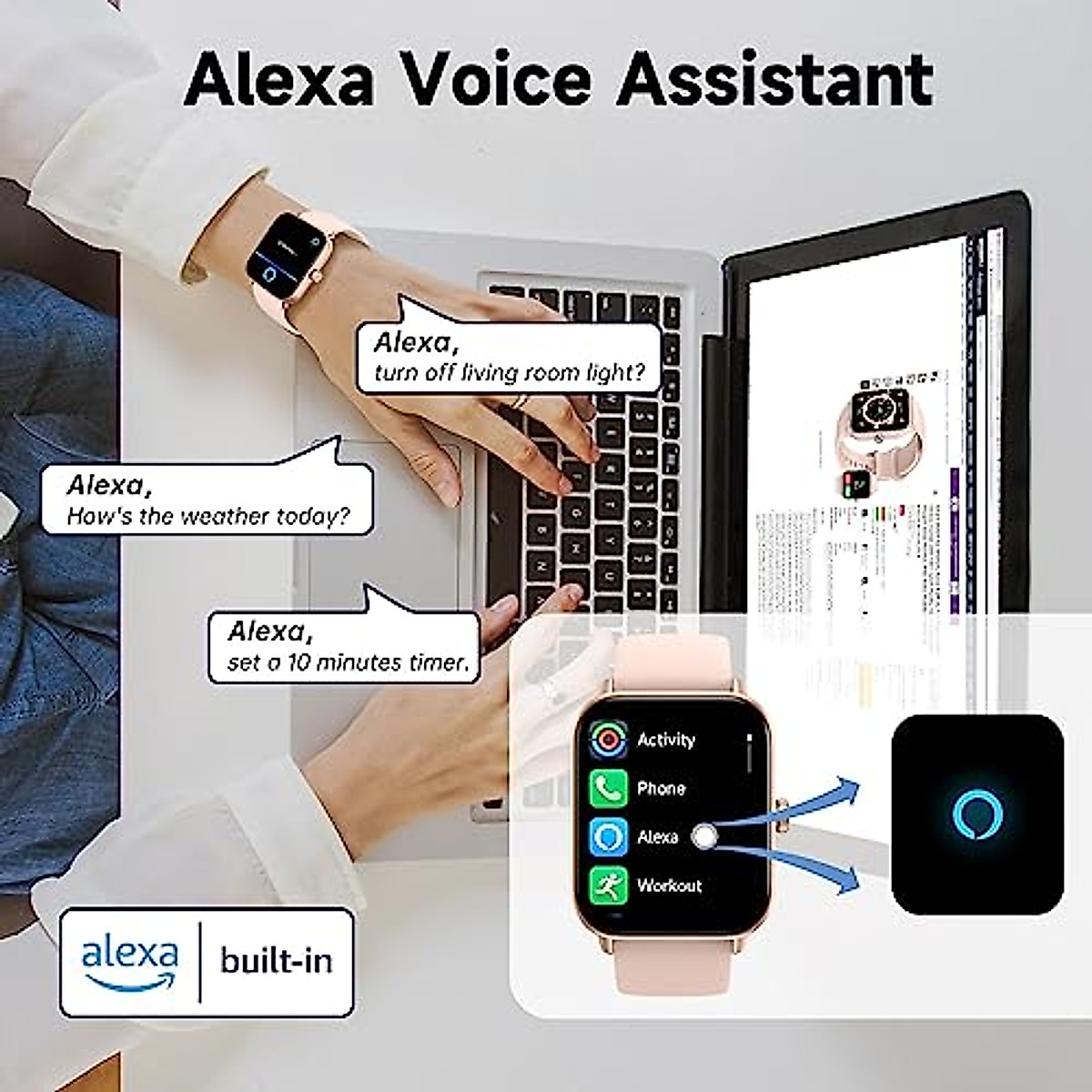 Faweio Smart Watch, Bluetooth 5.3 Answer/Make Call, Alexa Built in, 1.8" Fitness Tracker with Heart Rate SpO2 Sleep Monitor, Smart Watches for Men Women iPhone Android Compatible IP68 Waterproof