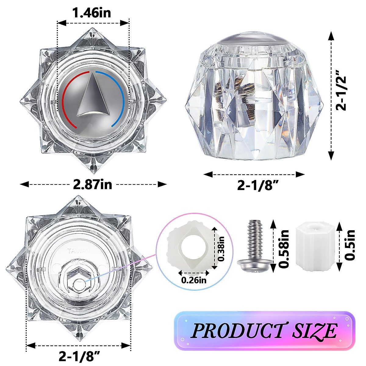 Dreyoo 2 Pack Faucet Handle Compatible with Delta Faucet RP17451, Replacement Faucet Handle with Offset Hole for Shower/Tub, 2-1/2'' x 2-1/8'' Faucet Knob, Single Knob Handle, Clear Acrylic Finish