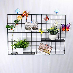 GBYAN Grid Wall Basket Wall Grid Accessories Wire Straight Shelf with Hooks Wall Organizer for Grid Panel Board, 2 Pack