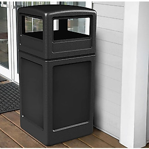 42 Gallon Square Black Waste Container and Dome Lid Set | Exterior Trash Can | Outdoor Trash Can with Lid | Trash Bin for Outdoor | Decorative Trash Can with Lid | Compost Trash Recycle Bin