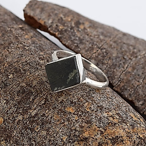 Sechi 925 Sterling Silver Raw Shungite Boho Statement Ring Jewelry for Women and Girls