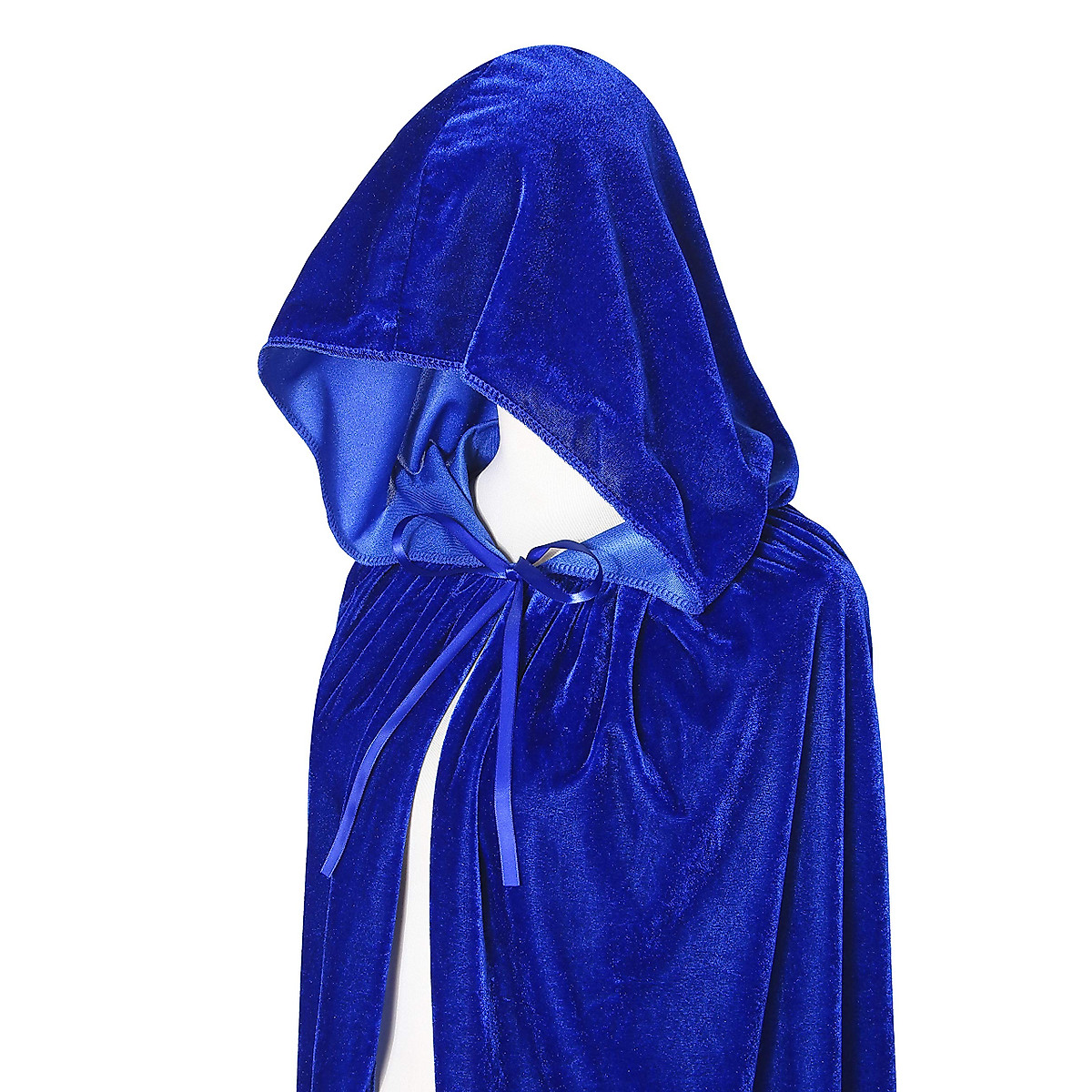 BIGXIAN Long Hooded Cloak Velvet Cape Witch Costume Halloween Costumes for Women Men (Blue, Large)