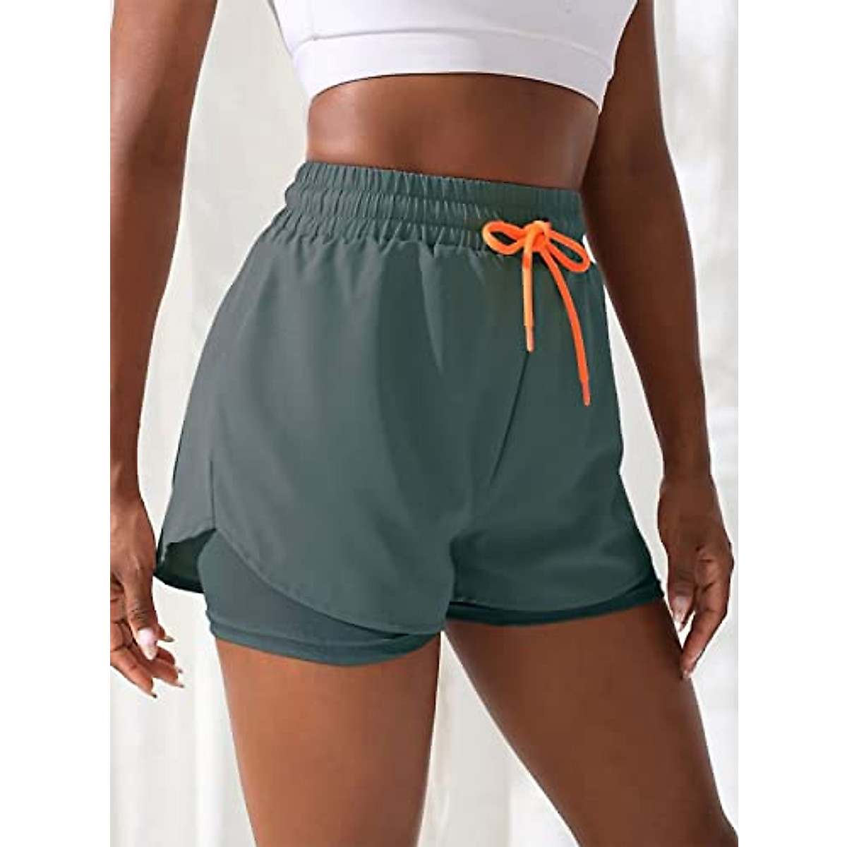 YOAKUKA Women's 2 in 1 Workout Shorts Gym Workout Yoga Running Biker Tennis Skirts Clothes Summer Green