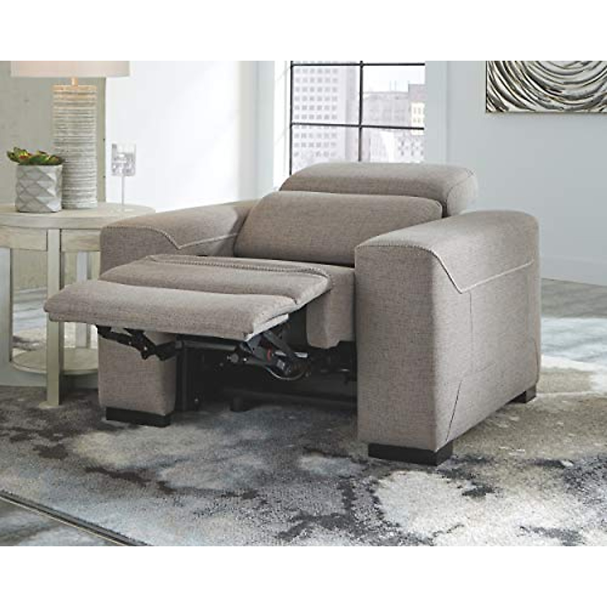 Signature Design by Ashley Mabton Contemporary Adjustable Power Recliner with USB Charging, Light Gray