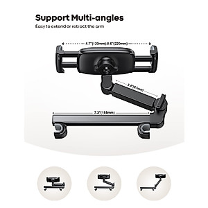 Lamicall Car Headrest Tablet Holder - [3 in 1 Extension Arm] Adjustable Tablet Car Mount for Back Seat, Road Trip Essentials for Kids, for 4.7-11" Tablet Like iPad Pro, Air, Mini, Galaxy, Fire, Black