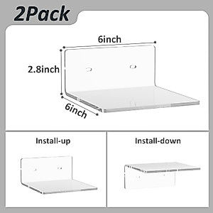 Sezanrpt 6 Inches Acrylic Small Wall Shelves, Clear Floating Shelf for Wall Mounting, Acrylic Display Ledges for Funko Pop Figures, Home Décor, Living Room, Gaming Room, Plants, 2 Pack