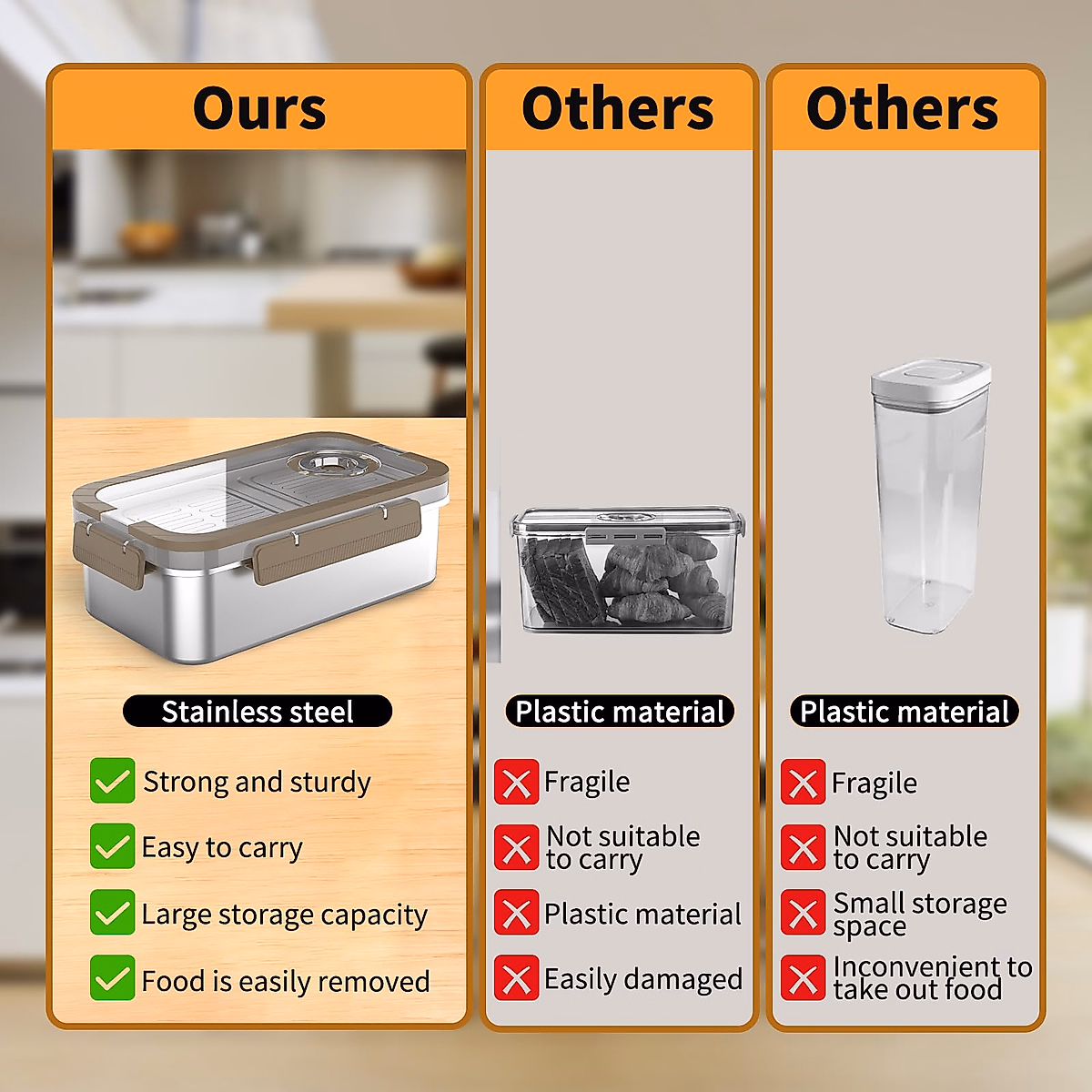 HAKELPOK Bakeable 304 Stainless Steel Bread Box for Homemade Bread, Portable Time Recording Bread Storage Container with Airtight Lid, Breadbox for Kitchen Countertop, Bun, Bagel (Brown)