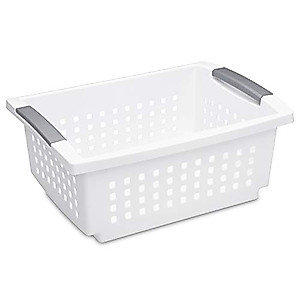 Sterilite 16628006 Medium Stacking Basket, White Basket w/ Titanium Accents, 6-Pack