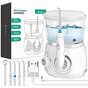 Initio Water Dental Flosser 2 Modes, 10 Adjustable Modes,Oral Irrigator with 600ML Detachable Water Tank, 6 Multifunctional Jet Tips,Water Dental Pick for Braces Care,Teeth Cleaner,White