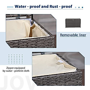 JOIVI Outdoor Patio Storage Box Waterproof, 120 Gallon Wicker Storage Bin, Large Deck Box For Cushions, Garden Tools, Pool Toys, Gray