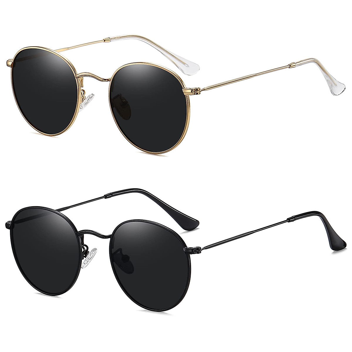 MEETSUN Small Round Polarized Sunglasses for Women Men Classic Retro Metal Frame Sun Glasses UV400 Gold Grey All Black