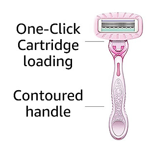 Amazon Basics Women's 4 Blade FITS Razor for Women, FITS Amazon Basics FITS Handle and Venus Handles, Moisturizing Surround, Includes 1 FITS Handle, 2 Cartridges & 1 Shower Hanger