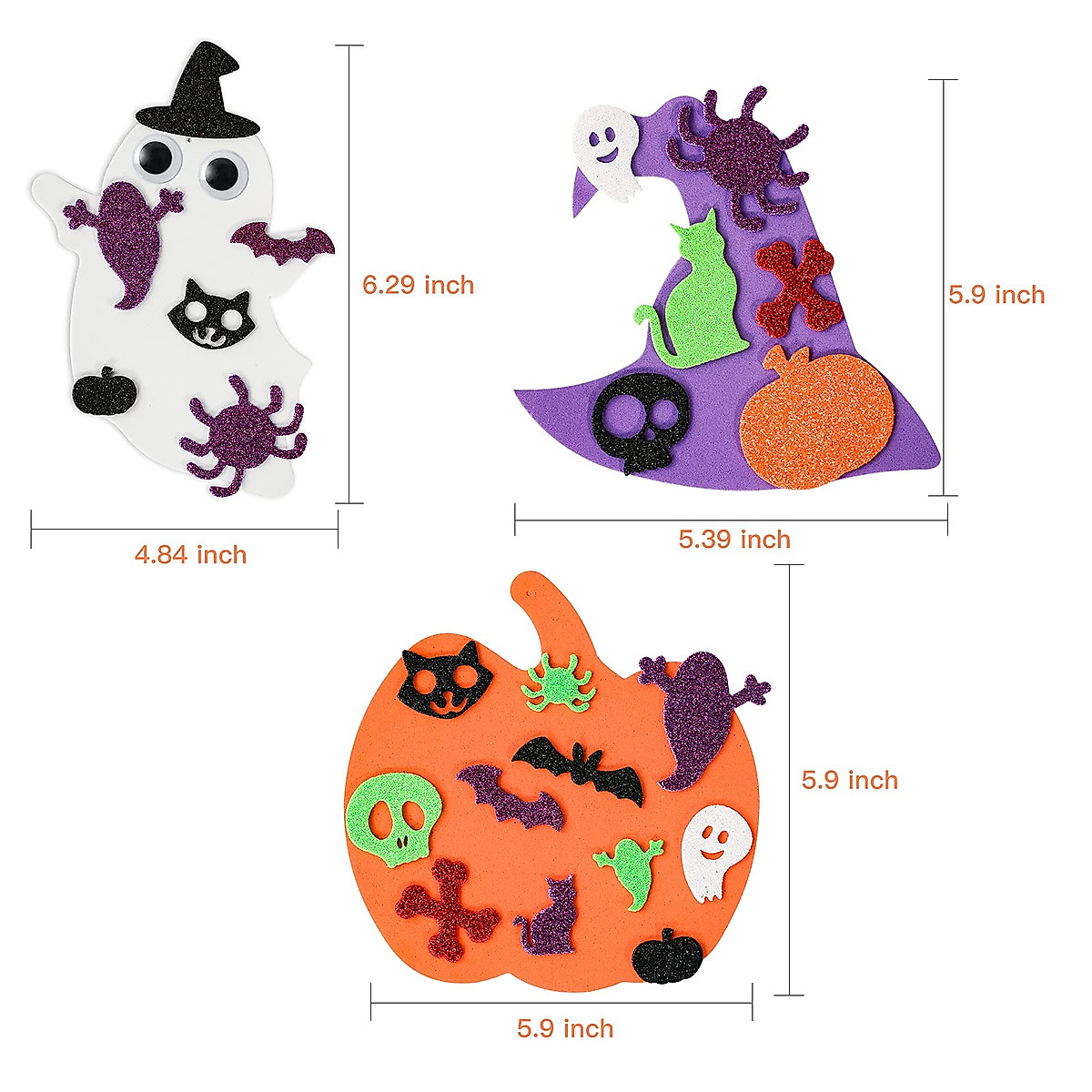 Max Fun 302PCS Halloween Crafts for Kids Foam Pumpkins Stickers Bulk, Ghost Witch Hat Halloween Decorations for Kids Party Favors Supplies Halloween Activities