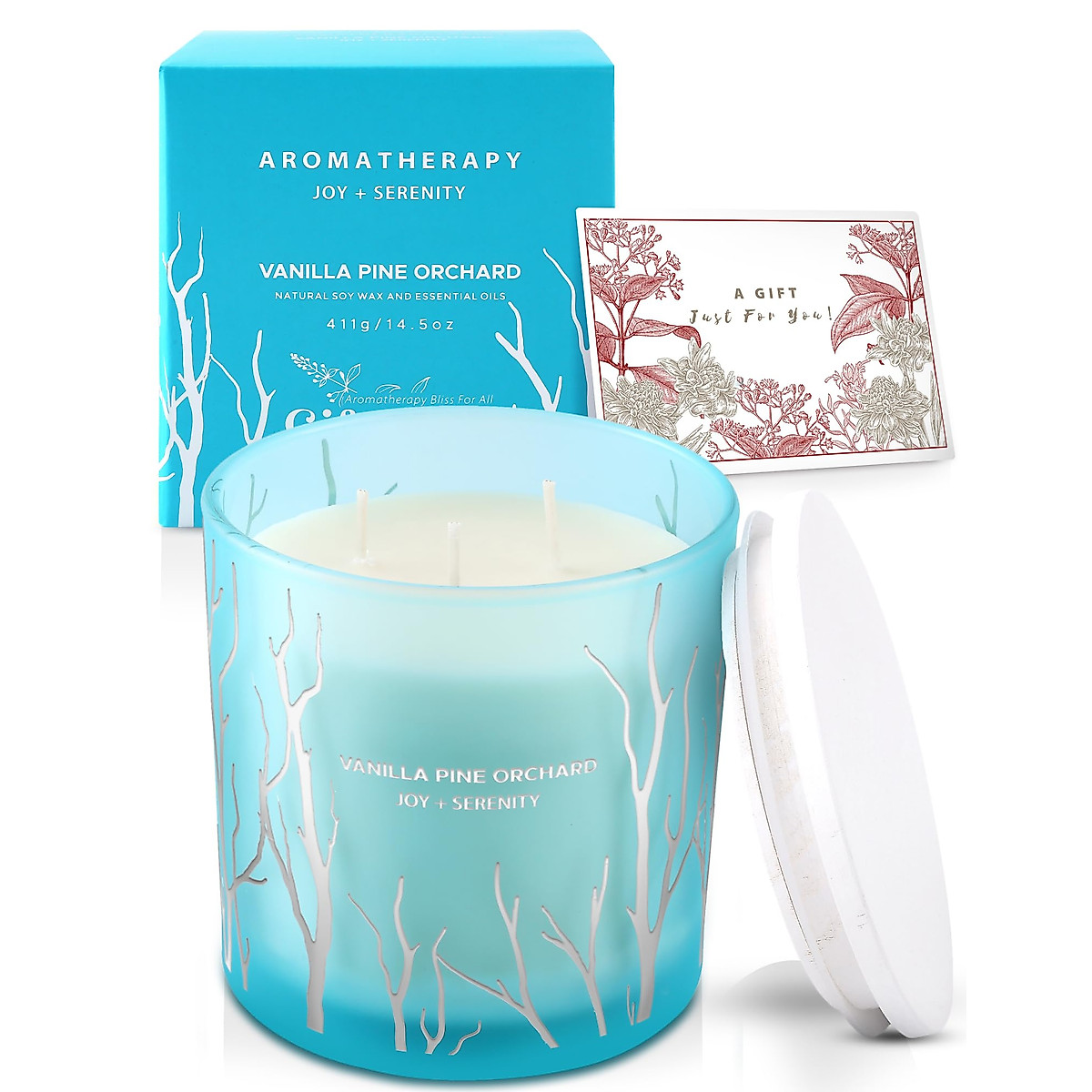 Vanilla Pine Apple Orchard Winter Candle - Natural Soy Pine Scented Candle 3 Wick - Christmas Fir Tree Holiday Scented Candle for Home 14.5 Oz - Large Relaxing Vanilla Candle Gift for Women & Men