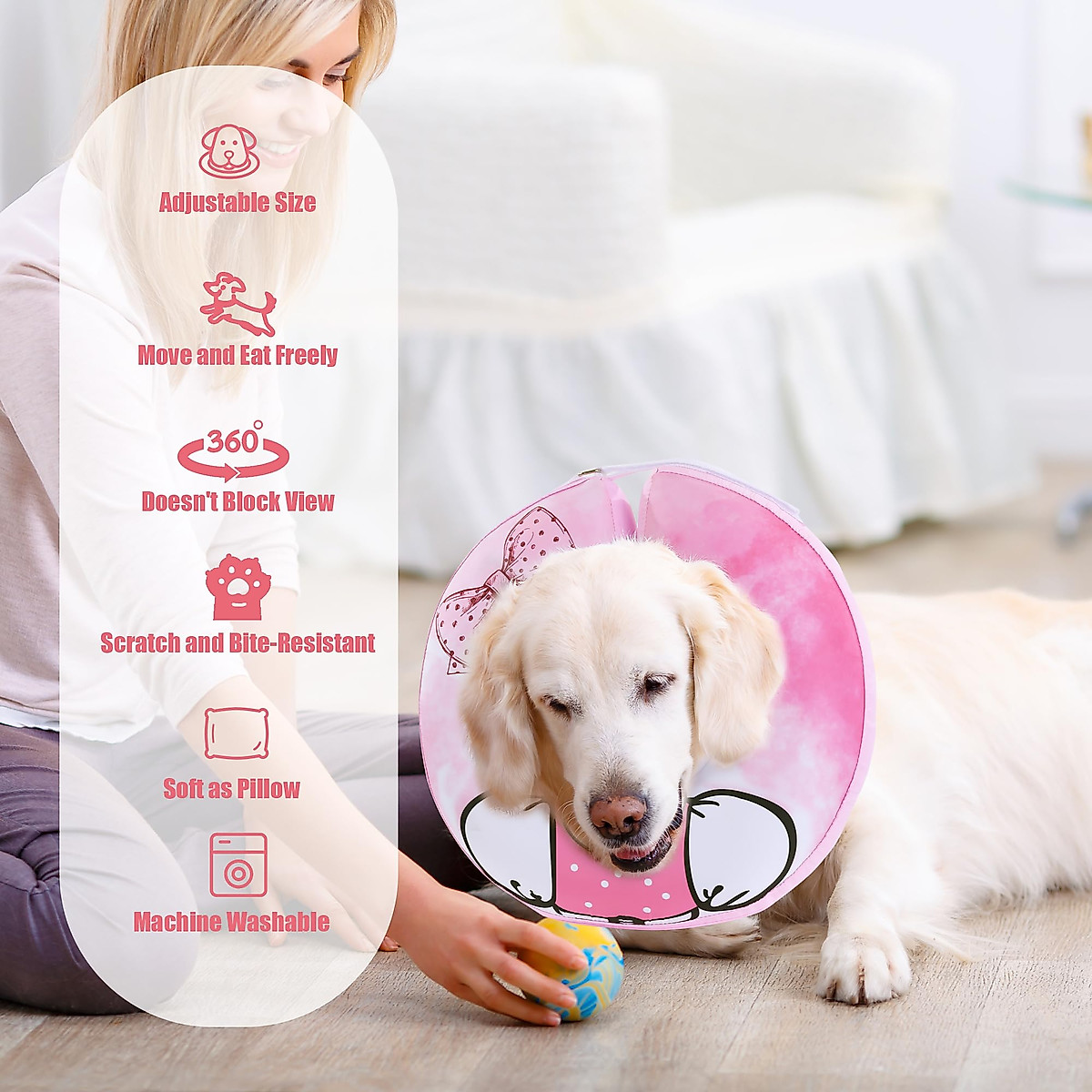 BALAPET Soft Dog Cone for Small Dogs, Inflatable Comfortable Dog Donut Collar Alternative After Surgery, Protective Elizabethan Donut Collar for Dogs Recovery and Stop Licking, Pink, XL