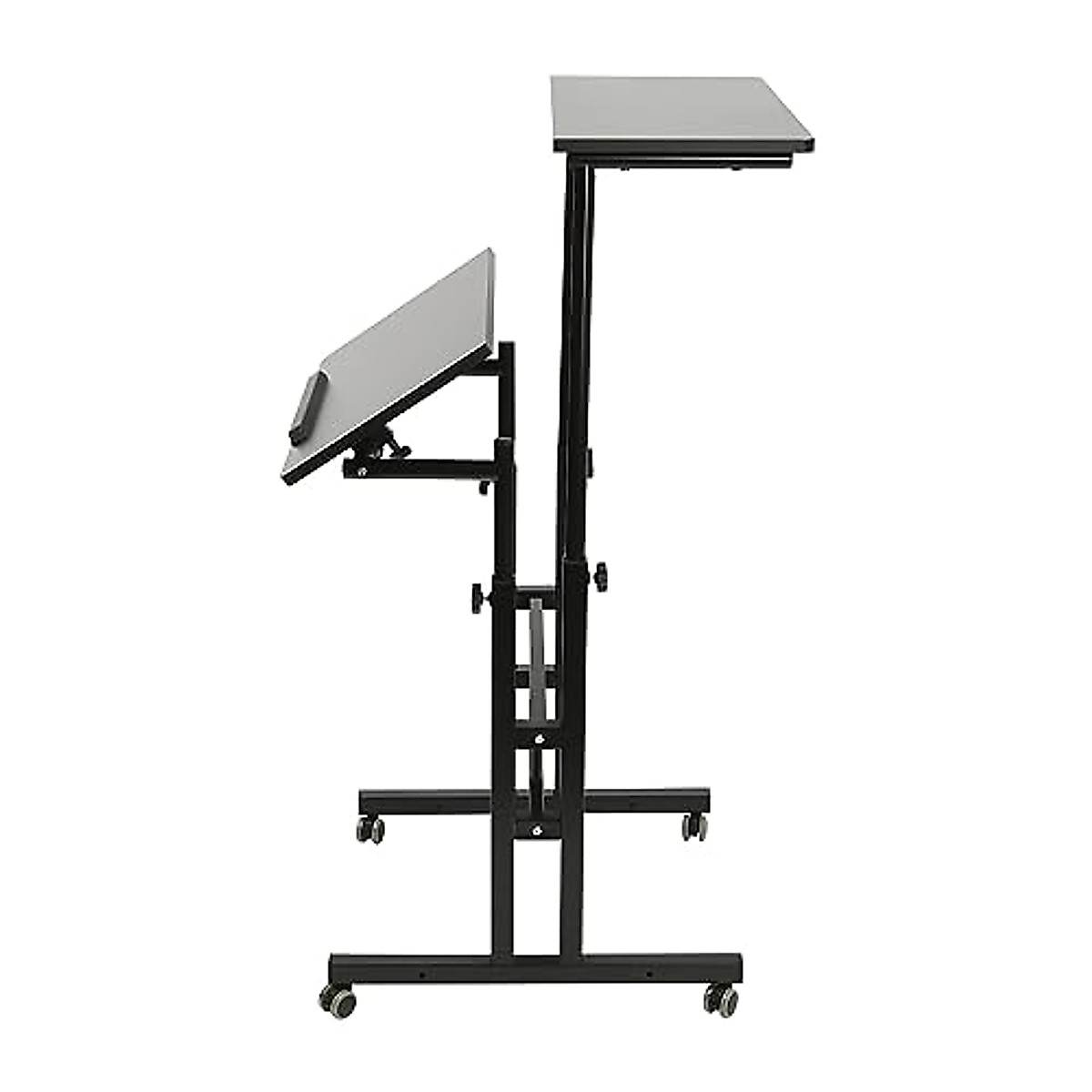 PIOJNYEN Mobile Stand up Desk, Small Adjustable Standing Desk with Wheels Home Office Workstation, Portable Rolling Desk Laptop Cart for Standing or Sitting, Black (23.62 * 11.81in, Black)
