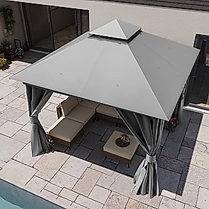 LAUSAINT HOME Outdoor Patio Gazebo 10'x10' with Expansion Bolts, Heavy Duty Gazebos Shelter Party Tent with Double Roofs, Mosquito Nettings and Privacy Screens for Backyard, Garden, Lawn, Smoke Grey