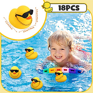 18 Pcs Mini Rubber Ducks Baby Shower Tiny Rubber Ducks Bulk with Sunglasses, Float Bath Toys Bathtub Duckies Mini Ducks for Shower Birthday Party Favors Carnival Gift (Yellow)