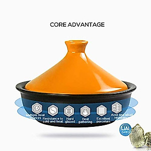 Tagine Pot with Handle, 20cm, Ceramic Pot, Casserole lid, Claypot Rice, High Temperature Resistance, Hand-Made Hand-Painted Taji Pot Slow Cooker Clay/Yellow