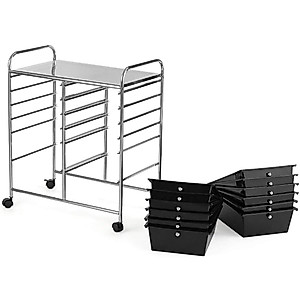 SPSUPE 12-Drawer Rolling Storage Cart, Utility Cart Storage Shelves with 4 Universal Wheels, Tools Scrapbook Paper Organizer, Ideal for Home Kitchen Office Organizing (Black)