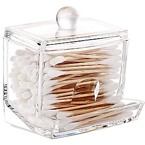 Luxspire Cotton Swab Holder, Acrylic Q-Tip Storage with Lid 7 oz, Clear Cotton Ball Swab Holder Cotton Bud Storage Box, Cosmetics Makeup Storage Holder Box Bathroom Containers Organizer