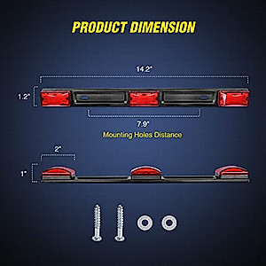 Nilight TL-11 1PC Red 9 LED ID Bar Marker Tail Black Stainless Steel Bracket for Truck Trailer Boat Identification Light, 2 Years Warranty