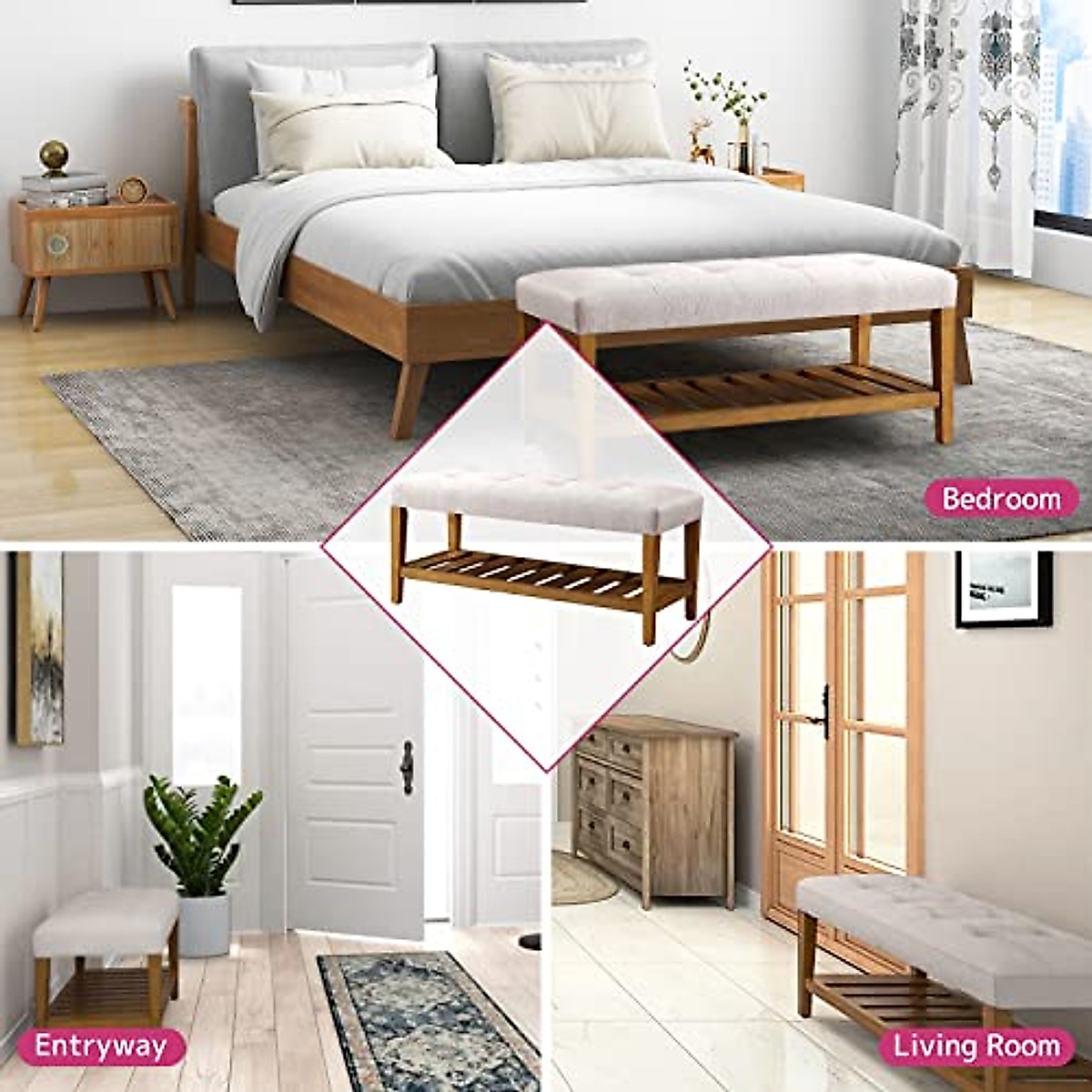 ACME Furniture Charla Bench, Light Gray & Oak, One Size