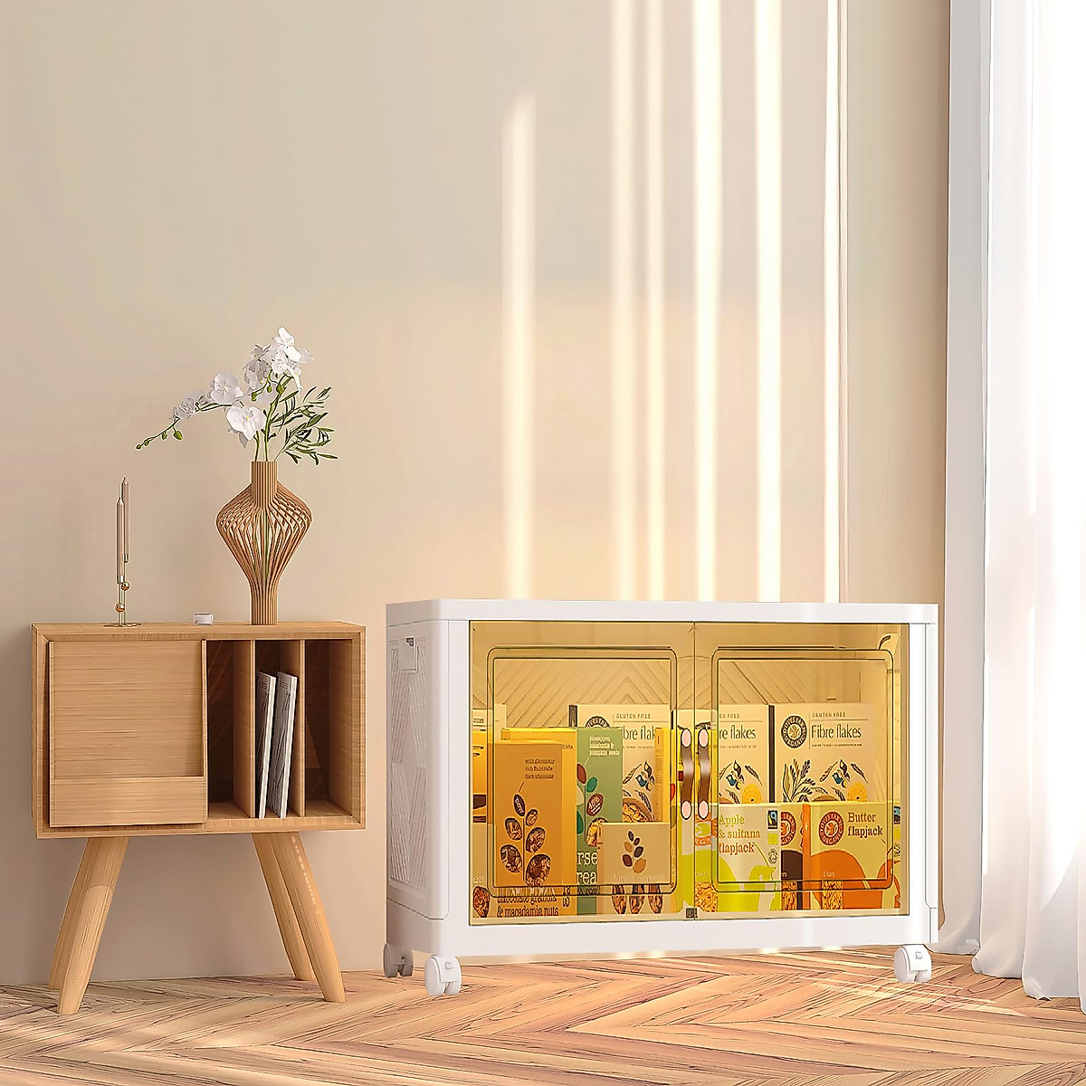 Jacriah Plastic Drawer Storage Bins with Lid, Stackable Storage Bins Open Front, Closet Organizers and Storage Cabinet with Doors and Shelves, Collapsible Storage Bins with Wheels (1 Layer-24 Gallon)