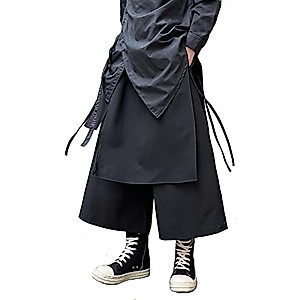 AITFINEISM Men's Casual Skirt Pants Loose Wide Leg Harem Pant Japanese Harajuku Kimono Trousers (Large, Black)