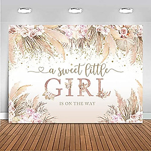 Mocsicka Boho Hello Baby Backdrop Boho Chic Pink Flowers Baby Shower Background Vinyl A Sweet Little Girl is on The Way Party Cake Table Decorations Photo Booth (7x5ft)