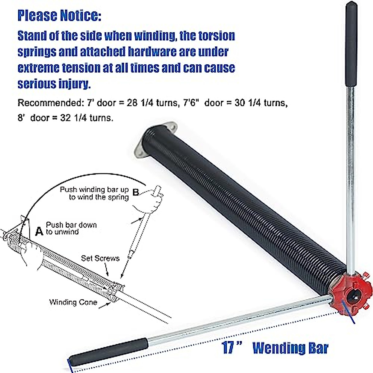 Garage Door Torsion Springs Set(.207x2x22"), Pair of 2" ID Electrophoresis Coated Heavy Duty Torsion Spring Replacement for Garage Doors, with 2pcs Non-Slip Winding Bars,Minimum 16000 Cycles