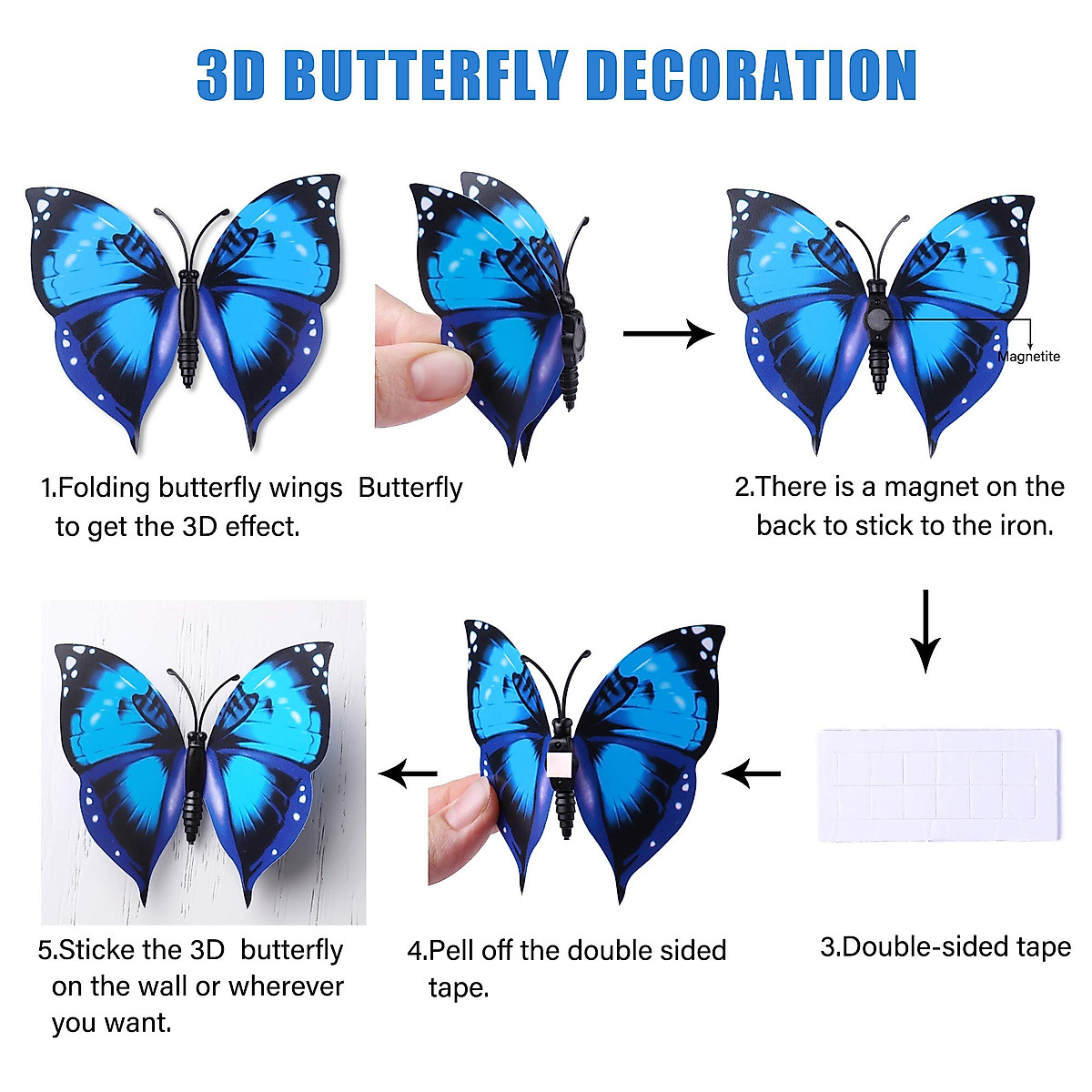 LiveGallery 72 PCS Blue Removable 3D DIY Beautiful Butterfly Wall Decals Blue Butterflies Art Decor Wall Stickers Murals for Kids Baby Boy Girls Bedroom Classroom Offices (Blue)