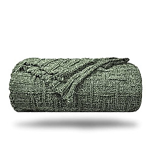 Milvowoc Fluffy Chenille Knitted Throw Blanket 60 x 80 Inch Impressive Texture Sage Green Chenille Knit Blanket for Bed Sofa Couch Chair and Living Room