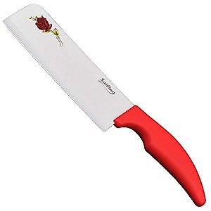 Sailing. Elegant 6.5-inch Ceramic Chef's Knife, Red Handle,White Blade with Red Flower - Best Kitchen Ceramic Cutlery, Featuring Designs