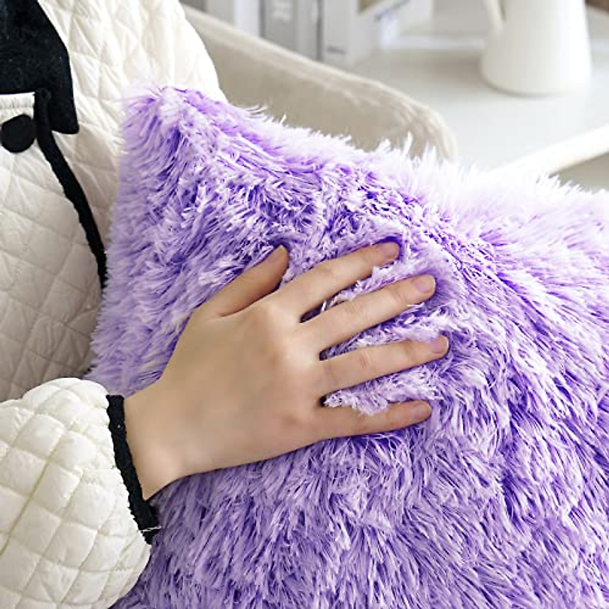 MIULEE Pack of 2 Ultra Soft Fluffy Throw Pillow Covers Decorative Plush Shaggy Double-Sided Faux Fur Pillow Cases Cushions Covers for Sofa Bedroom Car 20x20 Inch Purple Ombre