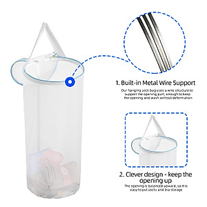 MIFNRO Large Capacity Sock Laundry Bag With Wire Construction Opening Use YKK Zipper Tote Bag Bathroom Hanging Suitable For Underwear, Socks Fine Mesh Laundry Bag 1 Blue