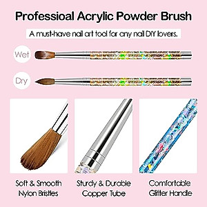 NailsBeauty 5PCS Acrylic Nail Brush Set - Acrylic Nail Brushes for Acrylic Application, Silver Glitter Acrylic Brushes for Nails Professional Acrylic Powder Brushes for Nail Art (#6#8#10#12#14)