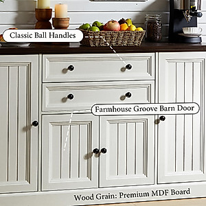 IFGET Farmhouse 58" Buffet Cabinet with Storage, 34" Tall Coffee Bar Cabinet w/2 Large Drawers & 4 Grooved Barn Doors, Wood Rustic Sideboard Buffet Cabinet for Dinning Room, Kitchen, Living Room,White