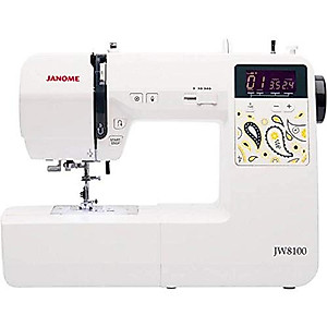 Janome JW8100 Fully-Featured Computerized Sewing Machine with 100 Stitches, 7 Buttonholes, Hard Cover, Extension Table and 22 Accessories