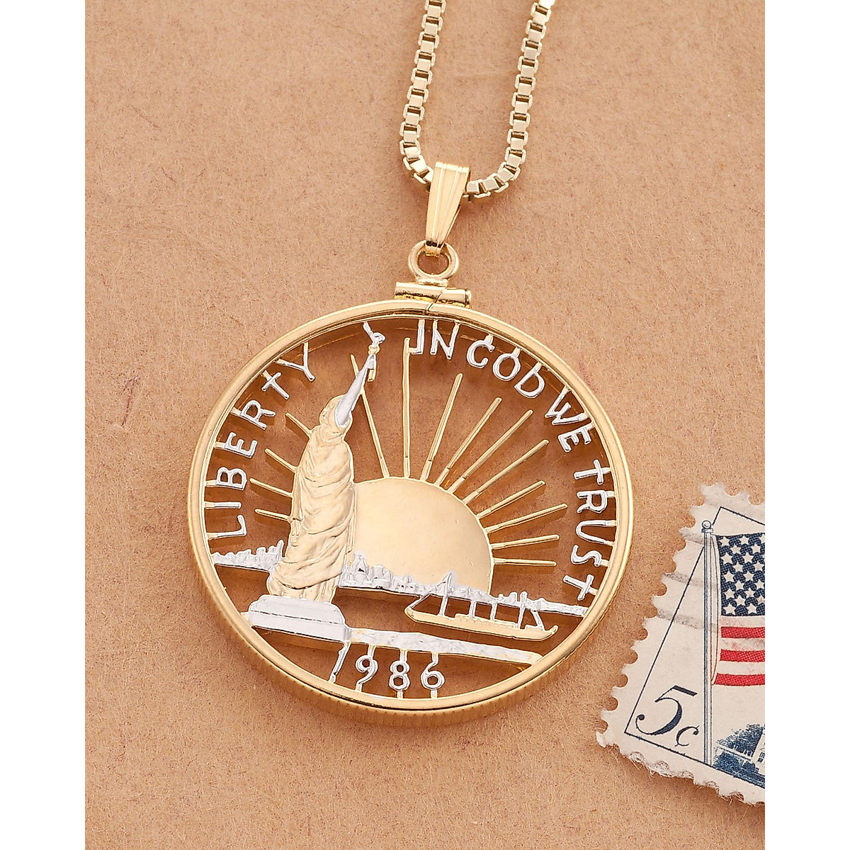The Difference World Coin Jewelry Statue of Liberty Pendant, Hand Cut United States One Dollar, (# SLW)