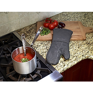 All-Clad Silicone Oven Mitts: Heat Resistant up to 500 Degrees - 100% Cotton & Silicone, 14"x7" Oven Mitt for Kitchen and Barbeque, 2-Pack, Pewter